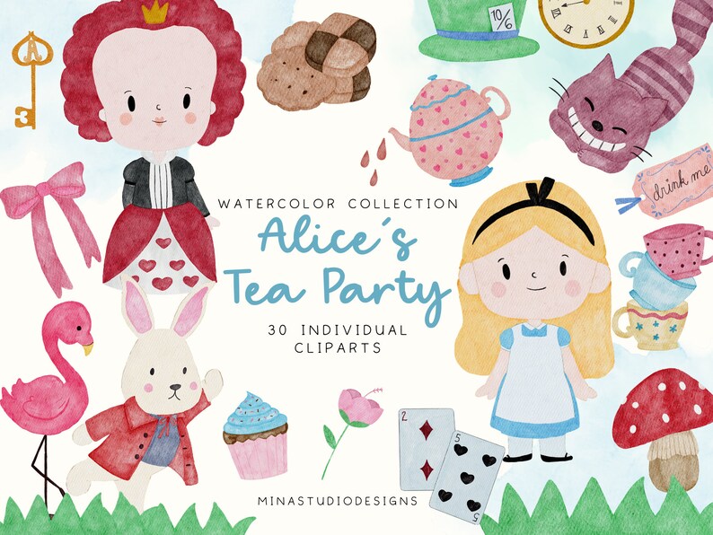 Alice in Wonderland Watercolor Clipart | Tea Party Clipart | Fairytale ...