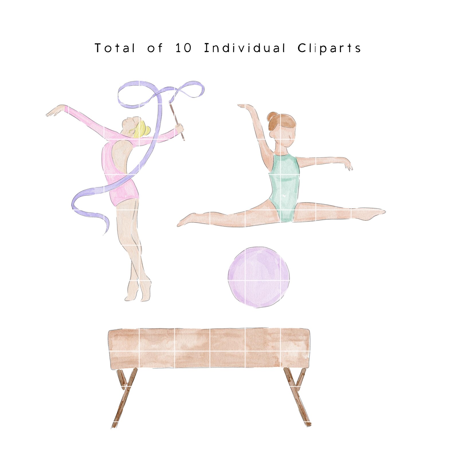 Watercolor Gymnast Clipart, Pastel Rhythmic Gymnastics Clipart Bundle ...
