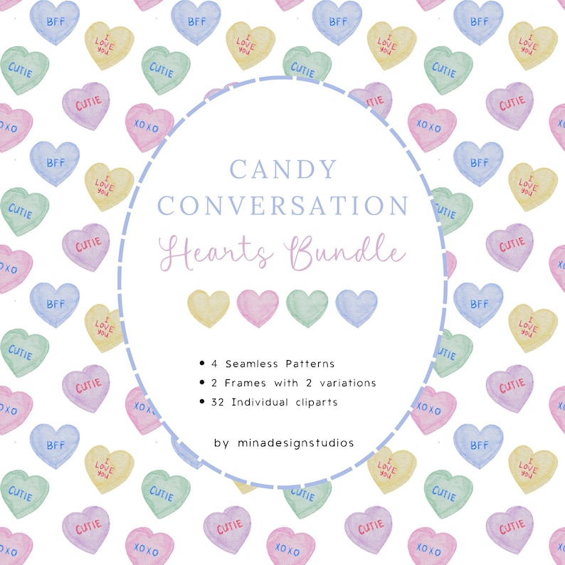 Watercolor Candy Hearts Clipart, Valentines Day Heart Candy, Pastel ...