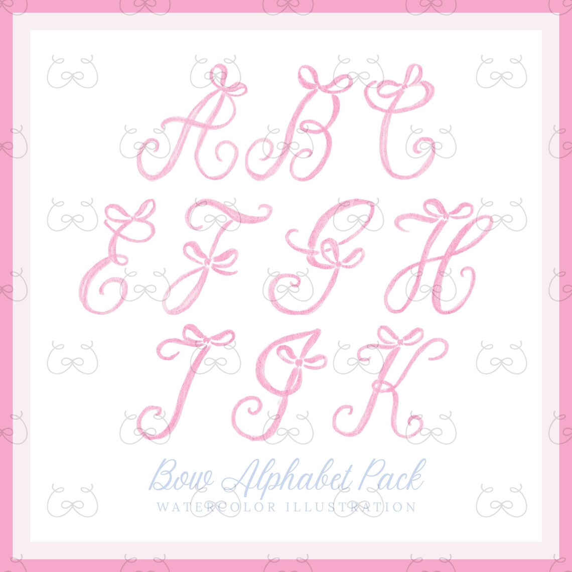 Baby Pink Bow Alphabet Watercolor Clipart, Ribbon Monogram Letters PNG ...