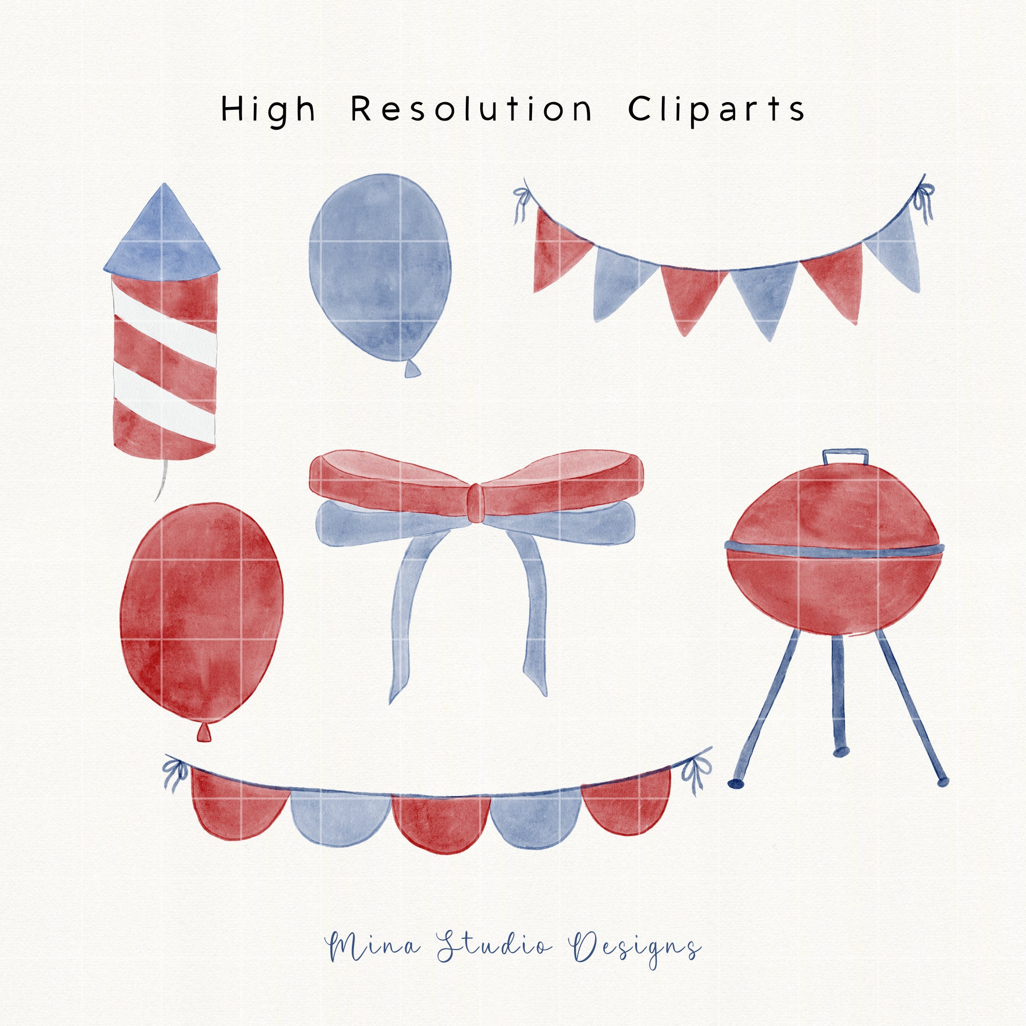 4th of July Watercolor Clipart Bundle, Fourth of July Clip Art Set, USA ...