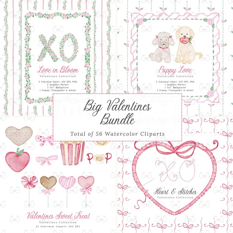Valentines Day Watercolor Clipart Bundle, Sweet Treat Cliparts, XOXO ...