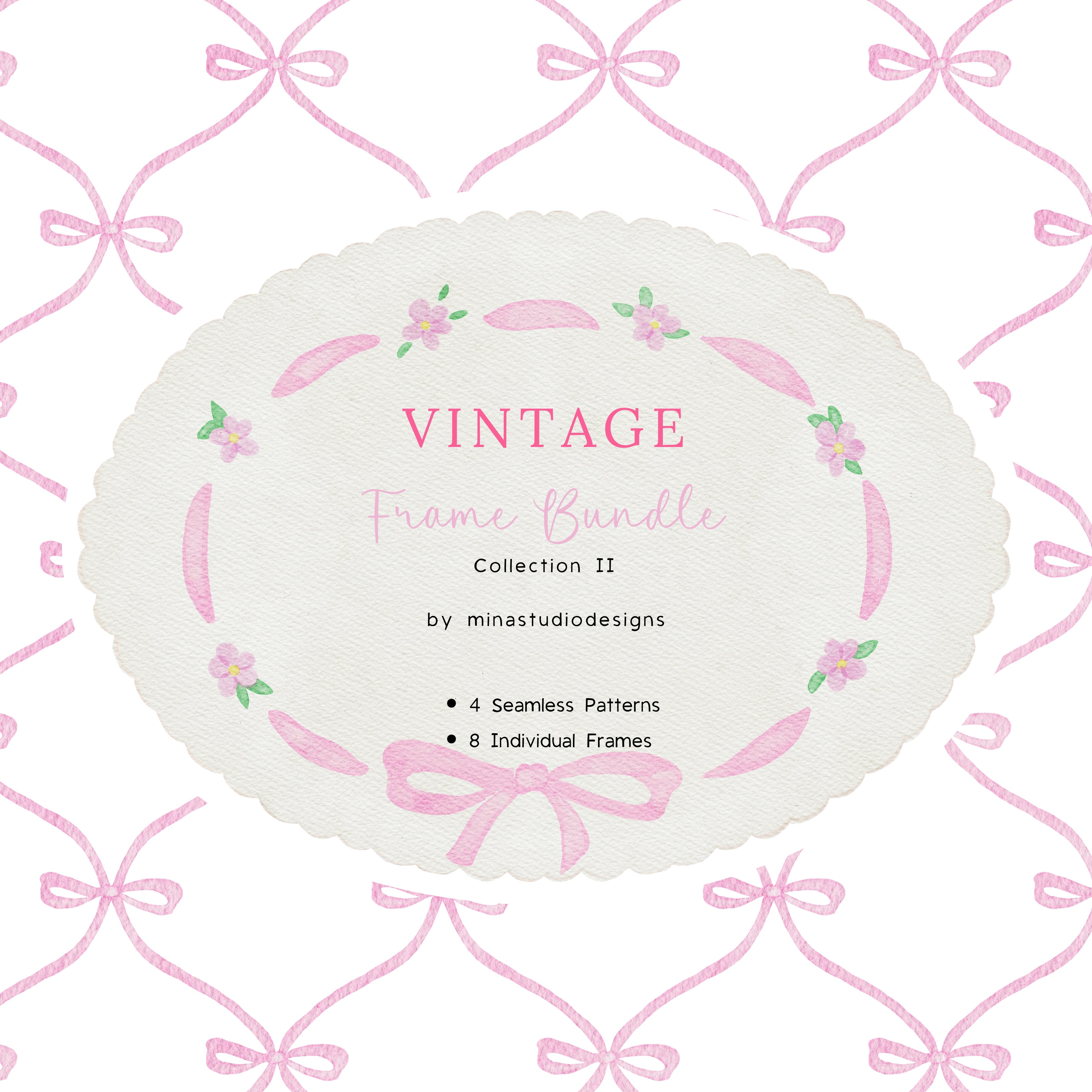 Vintage Pink Bow Frame Landscape Version, Oval Scallop Horizontal Frame ...