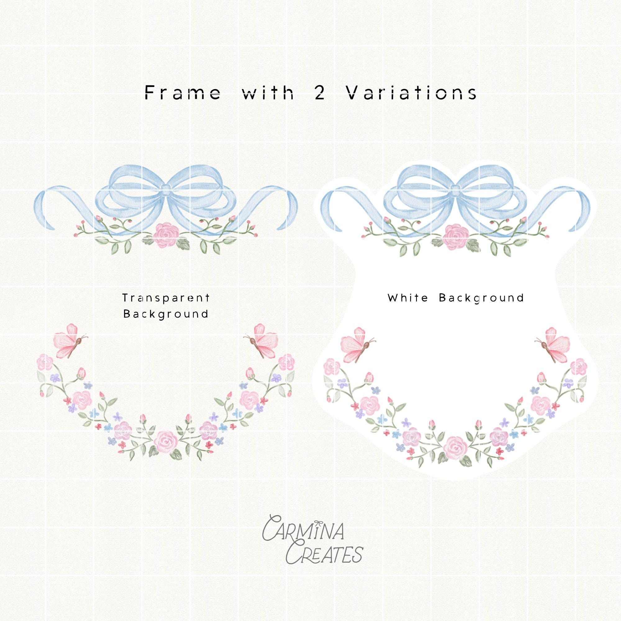 Blue Bow With Flower Crest, Watercolor Blue Bow, Watercolor Spring ...
