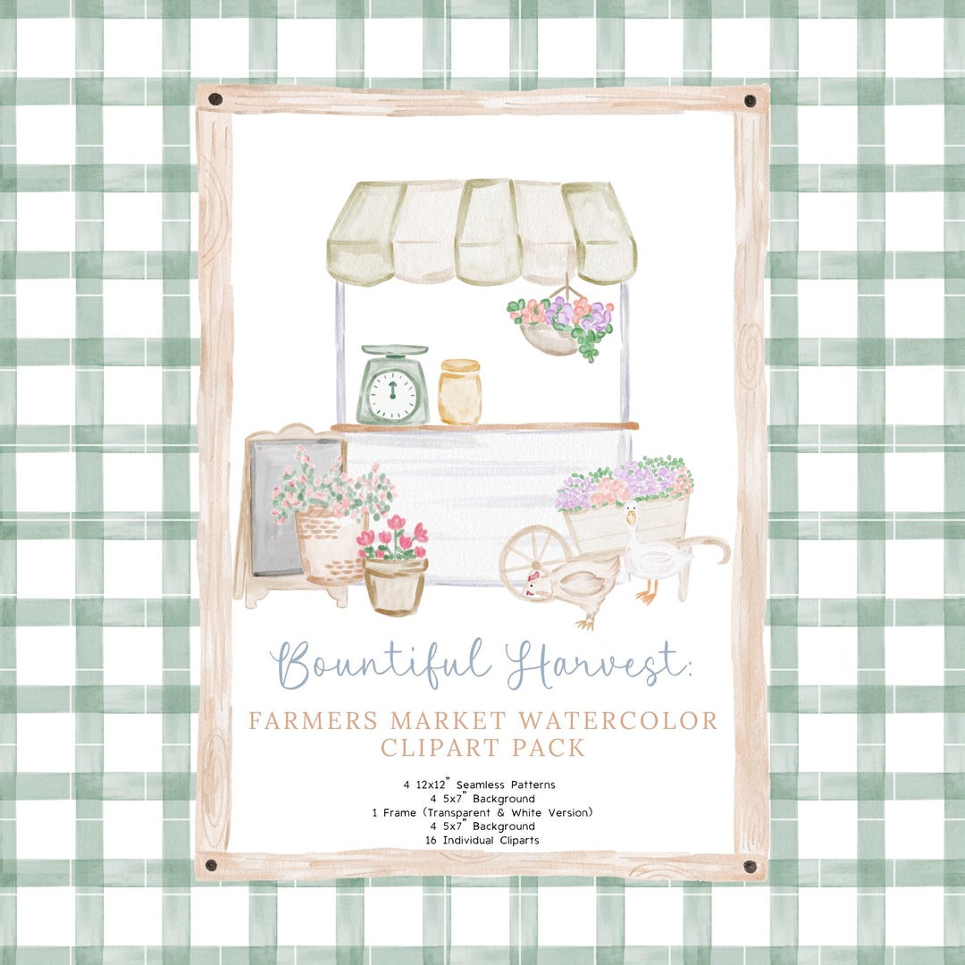 Farmers Market Baby Shower Watercolor Illustration Pack, Locally Grown ...