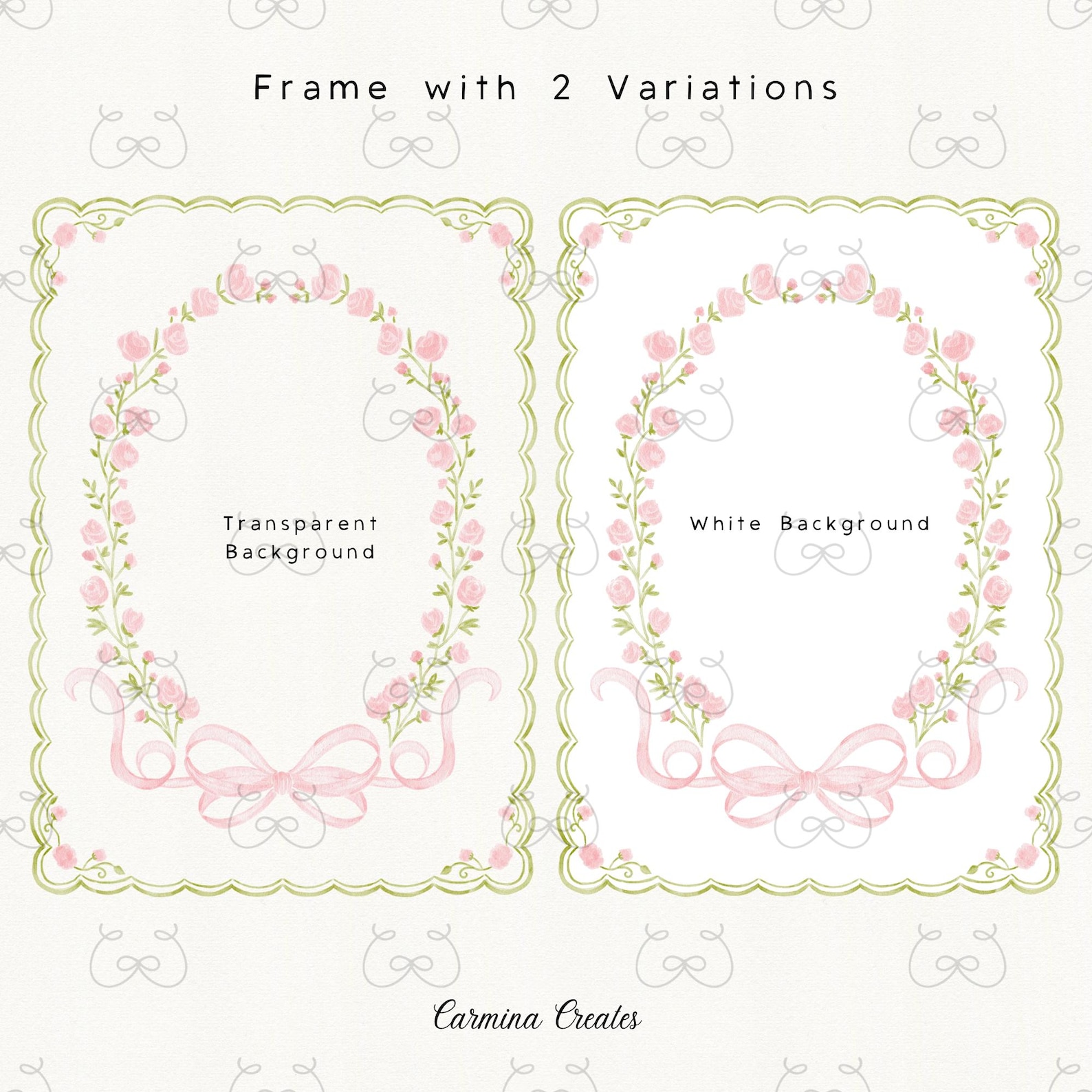 Watercolor Pink Roses Frame, Pink Bow Baby Crest, Baby Girl Watercolor ...