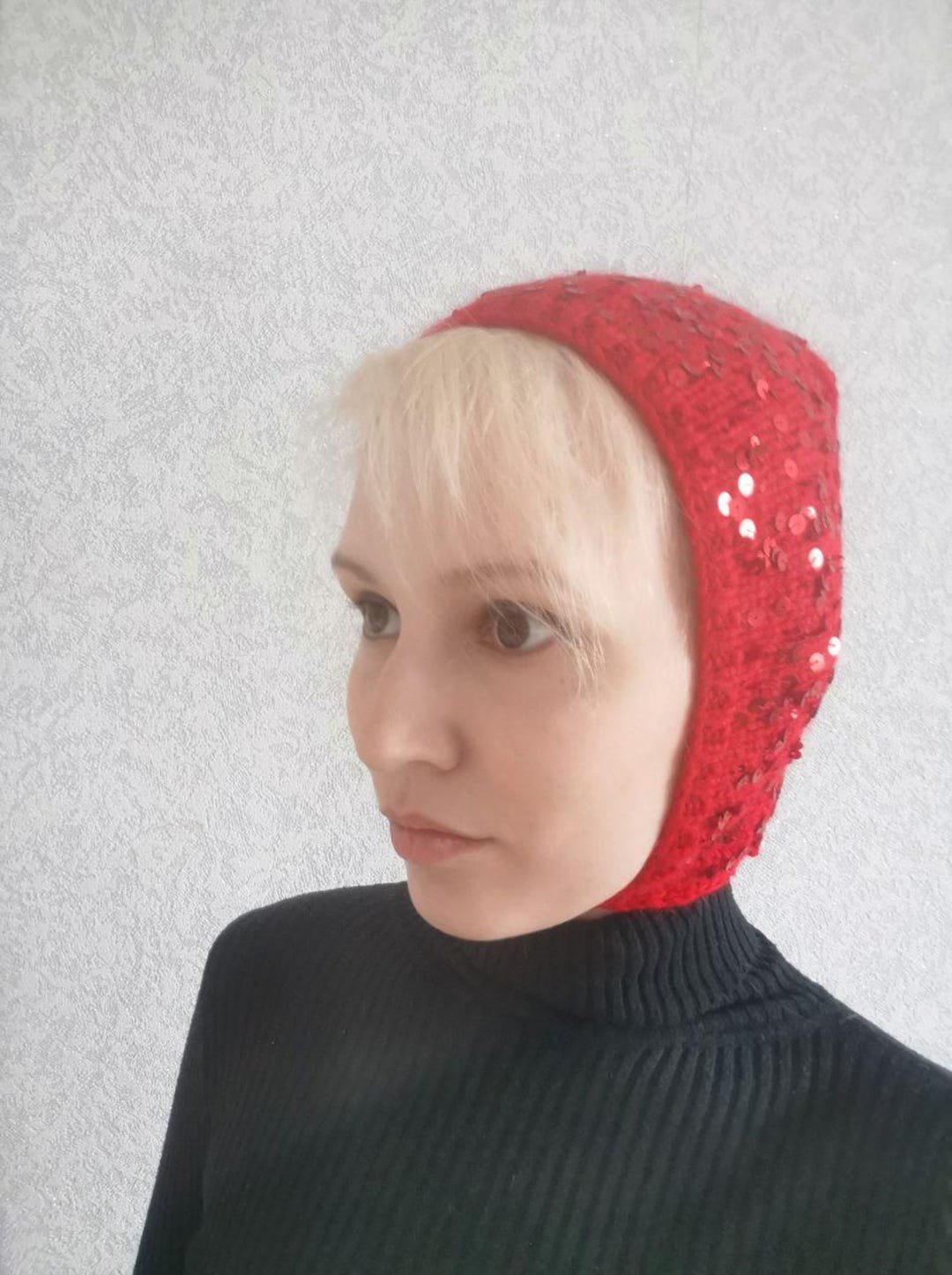 Sparkle Bonnet Hat, Mink Yarn Balaclava, Sequin Bonnet Adult, Shiny ...