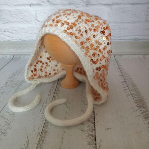 Sparkle Bonnet Hat, Mink Yarn Balaclava, Sequin Bonnet Adult, Shiny ...