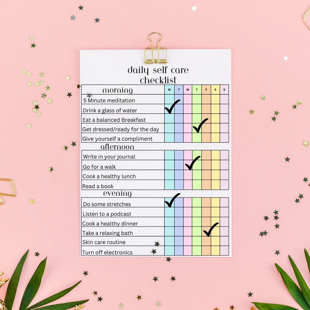 Daily Self Care Checklist Routine Template Printable Self Care Weekly ...