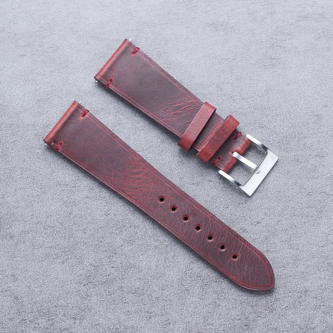 Red Crazy Horse Quick-release Leather Handmade Watch Strap With Zermatt ...