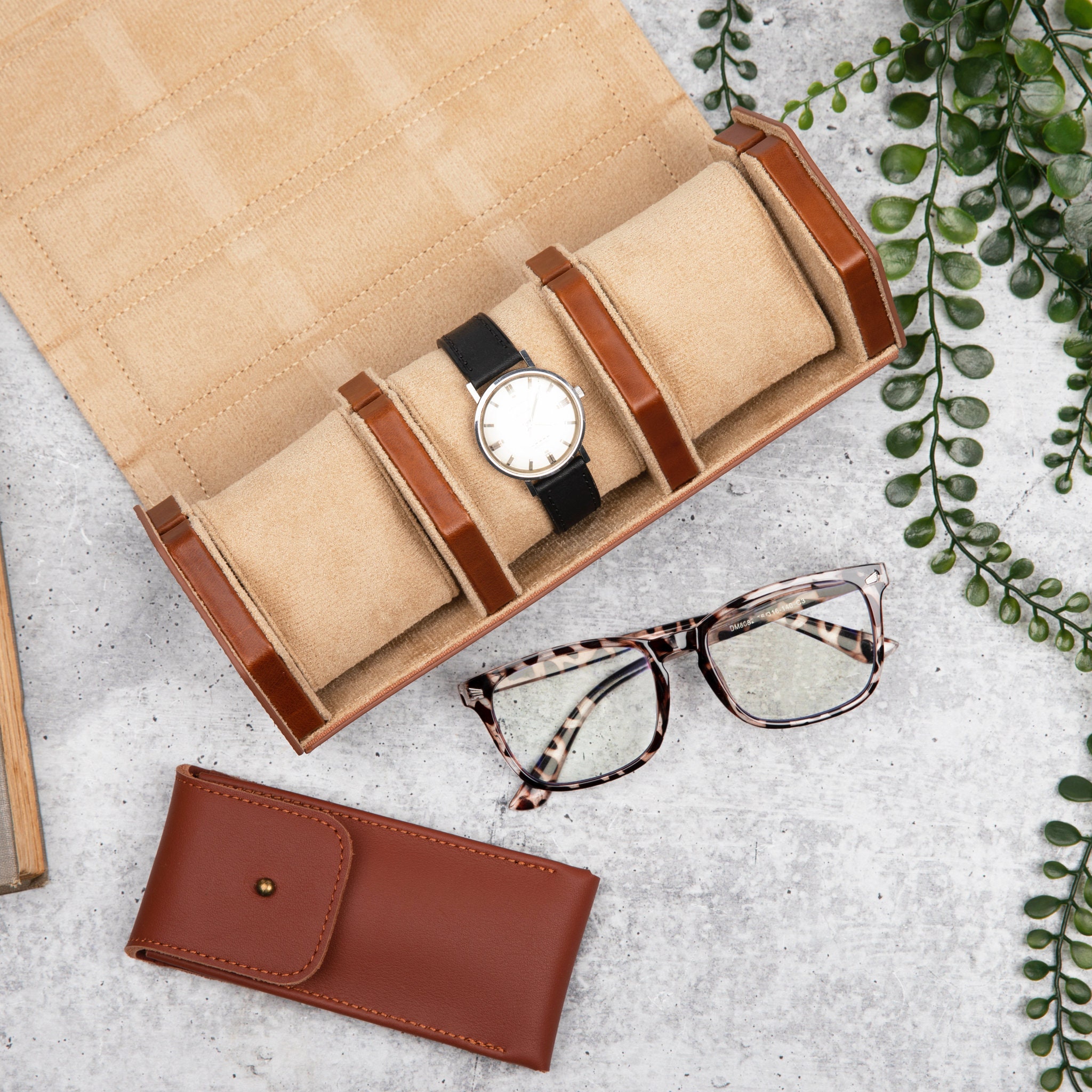 Leather Hexagon Watch Roll - Full Grain Saffiano Leather Watch Case ...