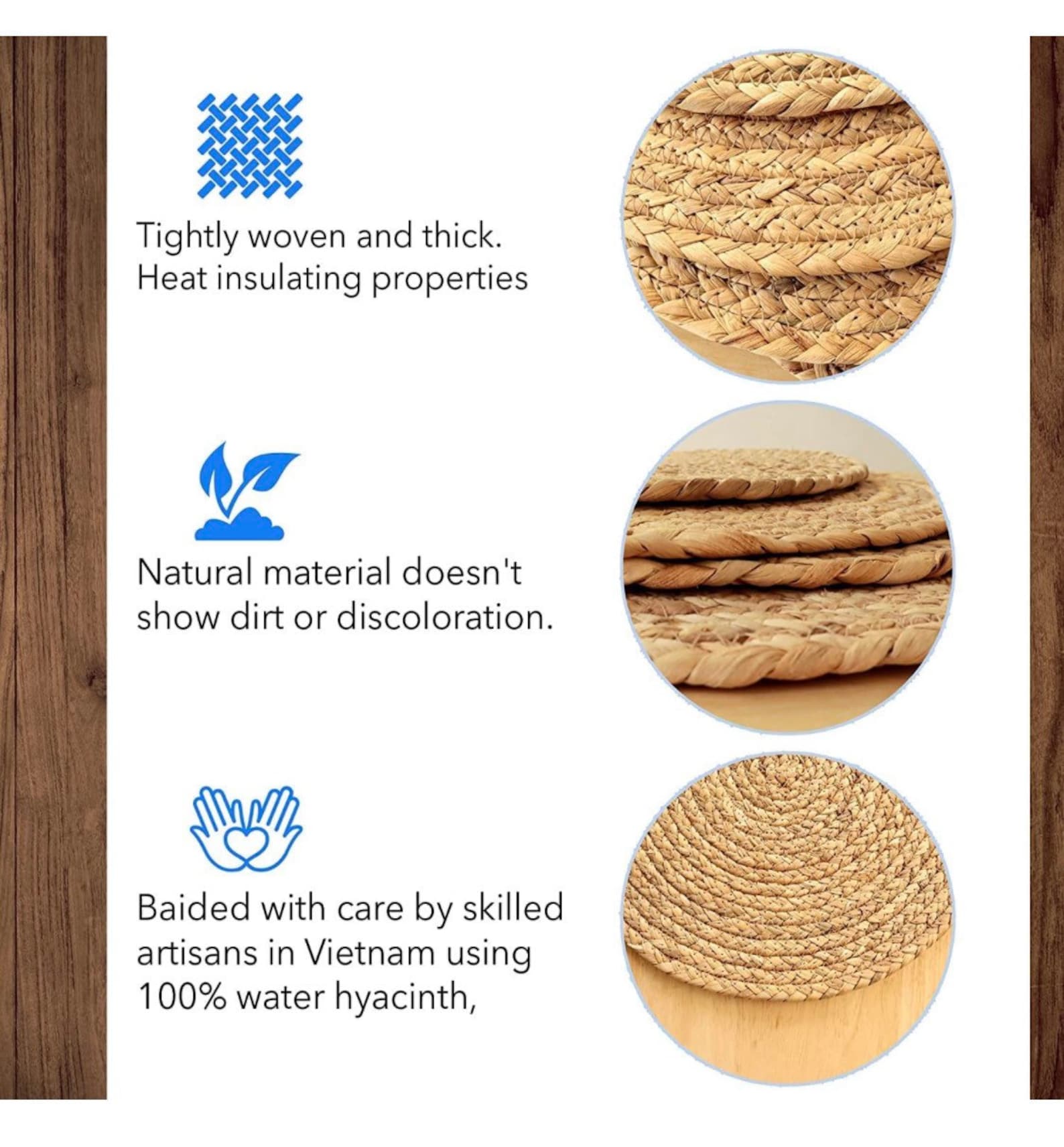 Woven Placemats Natural Wicker Placemat Set of 6 Pcs, 11.8 Round Place ...