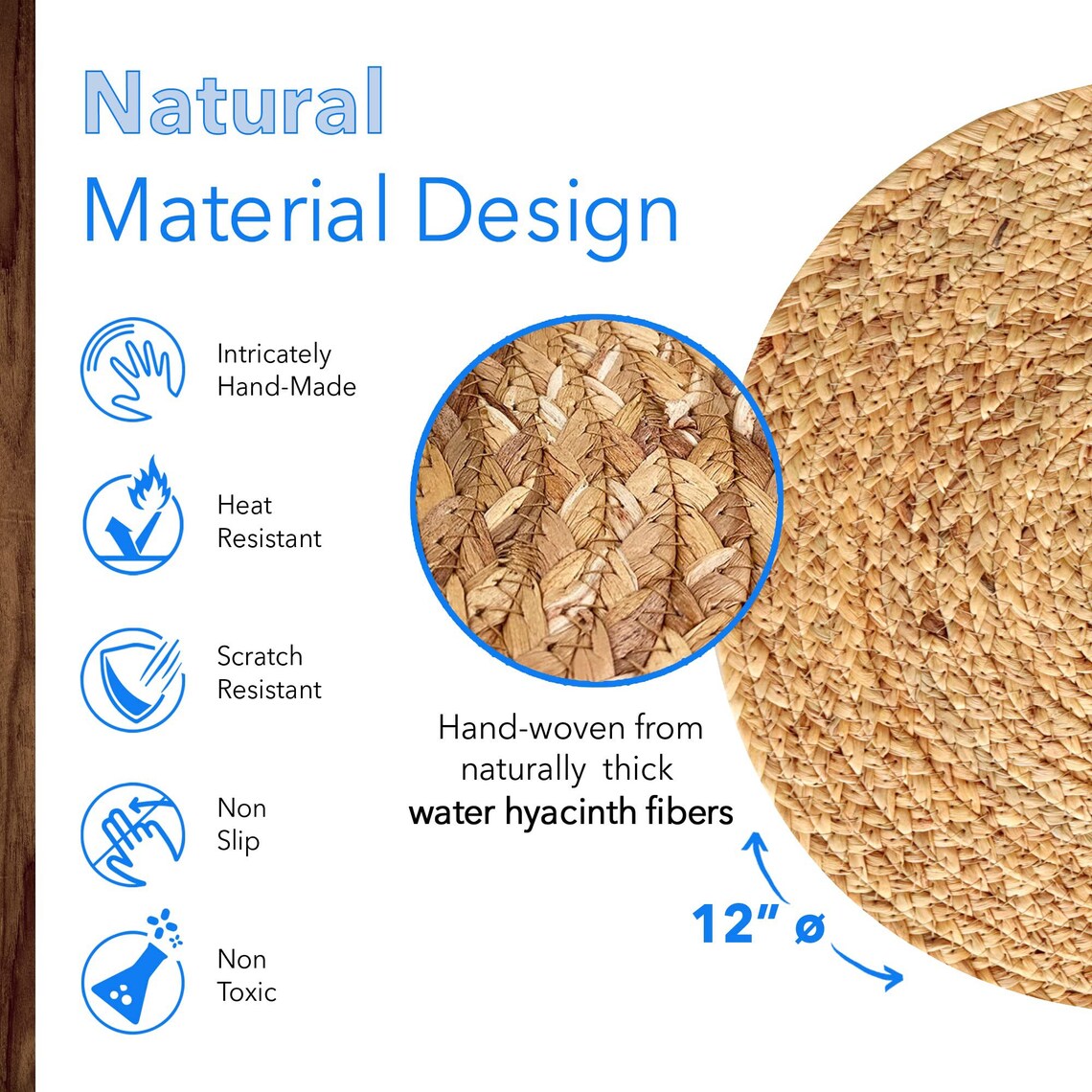 Woven Placemats Natural Wicker Placemat Set of 2 Pcs 13.9 - Etsy