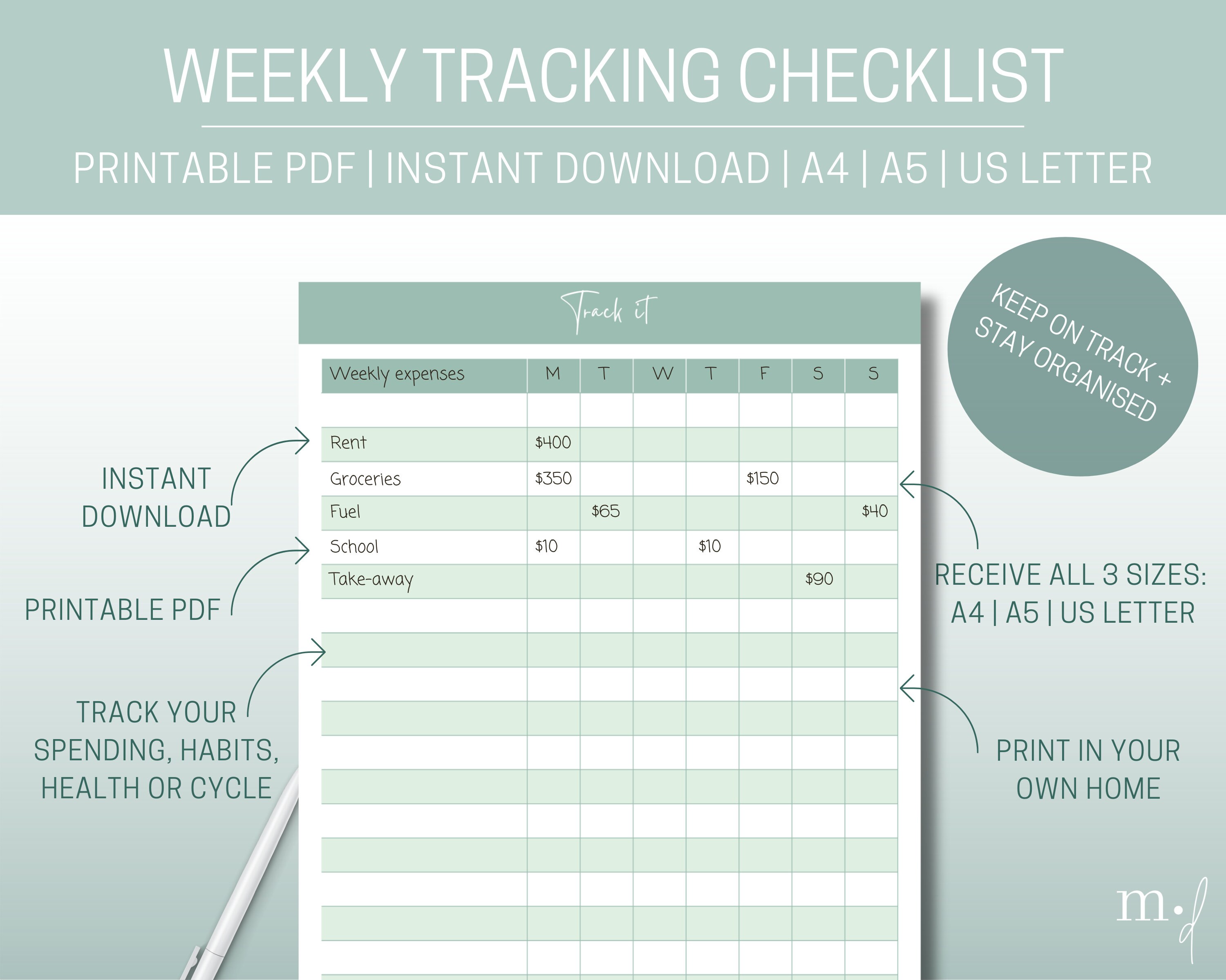 Weekly Checklist Daily Checklist Cleaning Checklist Fitness - Etsy