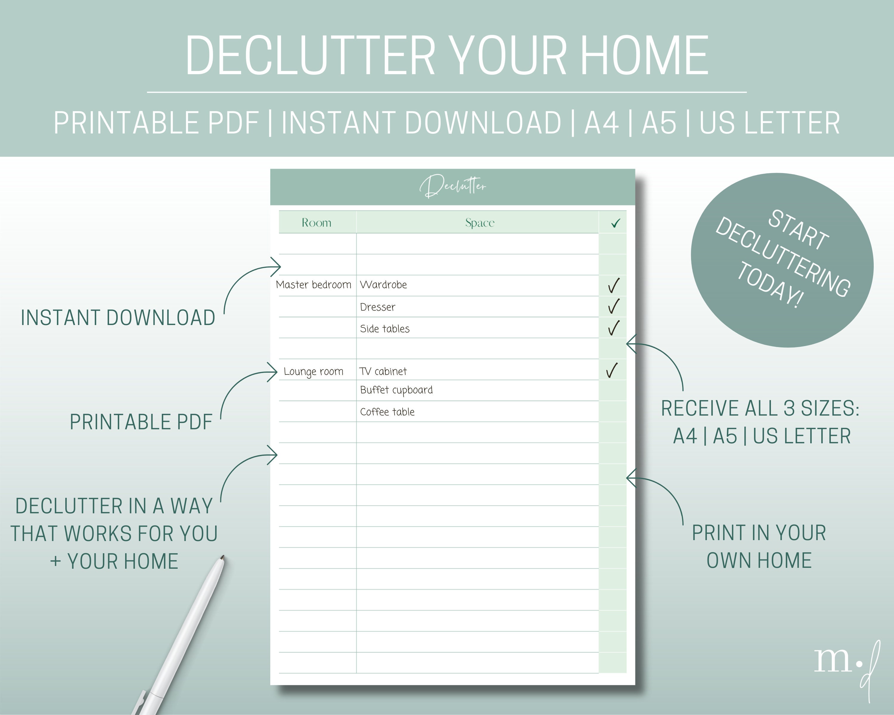 Declutter Checklist, Printable Declutter Checklist, Decluttering ...