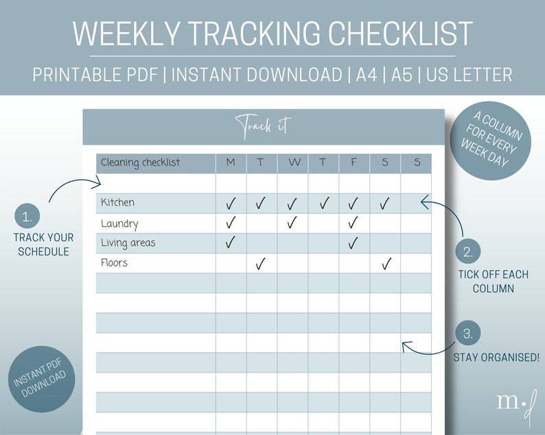 Weekly Checklist, Daily Checklist, Cleaning Checklist, Fitness Tracker ...