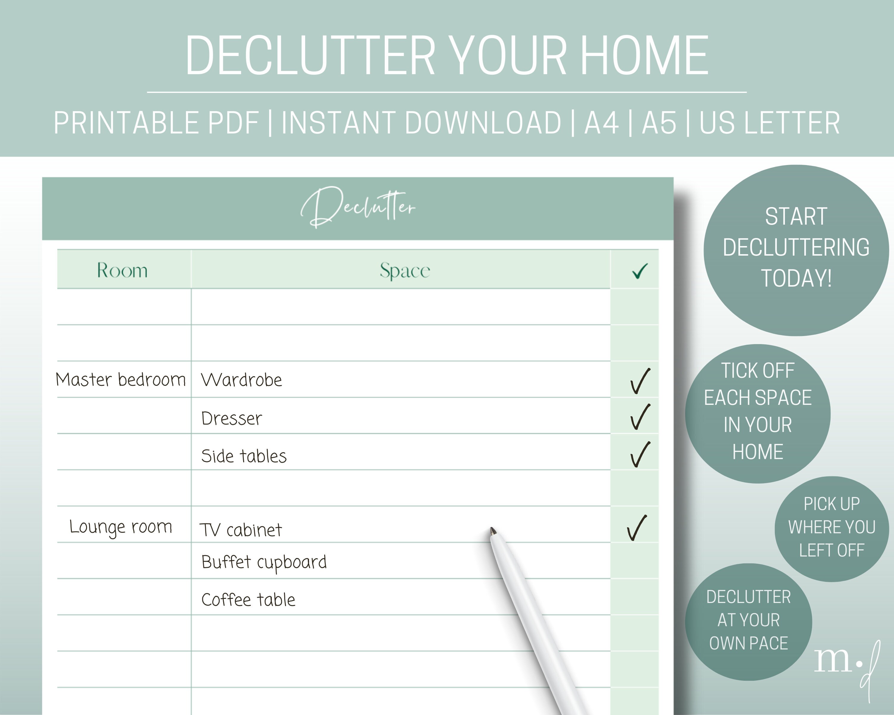 Declutter Checklist, Printable Declutter Checklist, Decluttering ...