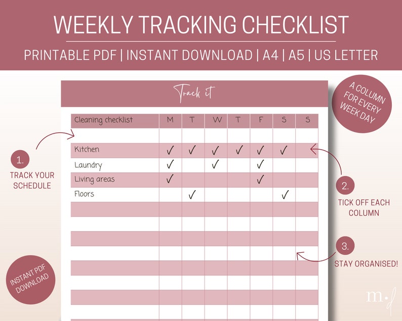 Weekly Checklist, Daily Checklist, Cleaning Checklist, Fitness Tracker ...