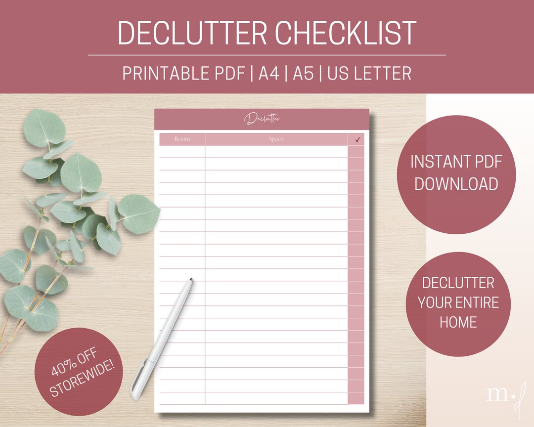 Declutter Checklist Printable Declutter Checklist - Etsy