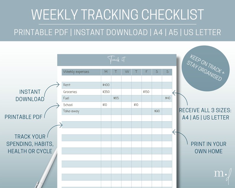Weekly Checklist, Daily Checklist, Cleaning Checklist, Fitness Tracker ...