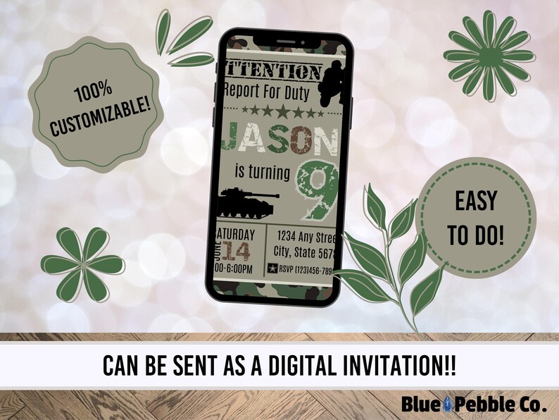 Army Birthday Invitation | Military Party Invite | Camouflage Birthday | Boot Camp Party | Boot ...