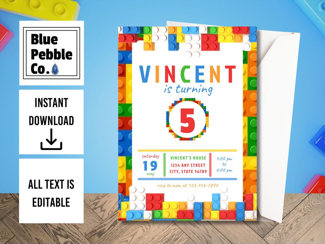 Building Block Birthday Invitation Template | Editable Kids Party ...