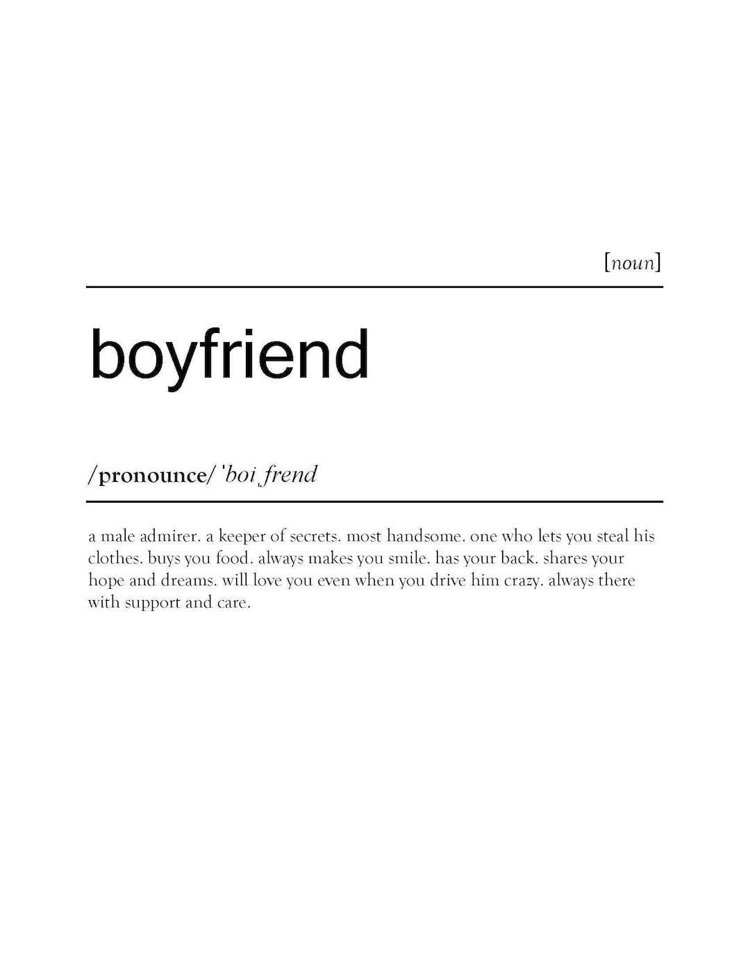 Boyfriend Definition Print Gift for Him First Anniversary Valentines ...