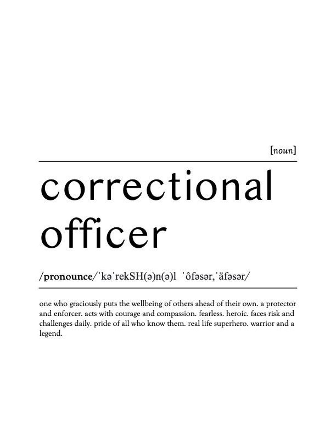 Correctional Officer Definition Print, for New Soon to Be Hero ...
