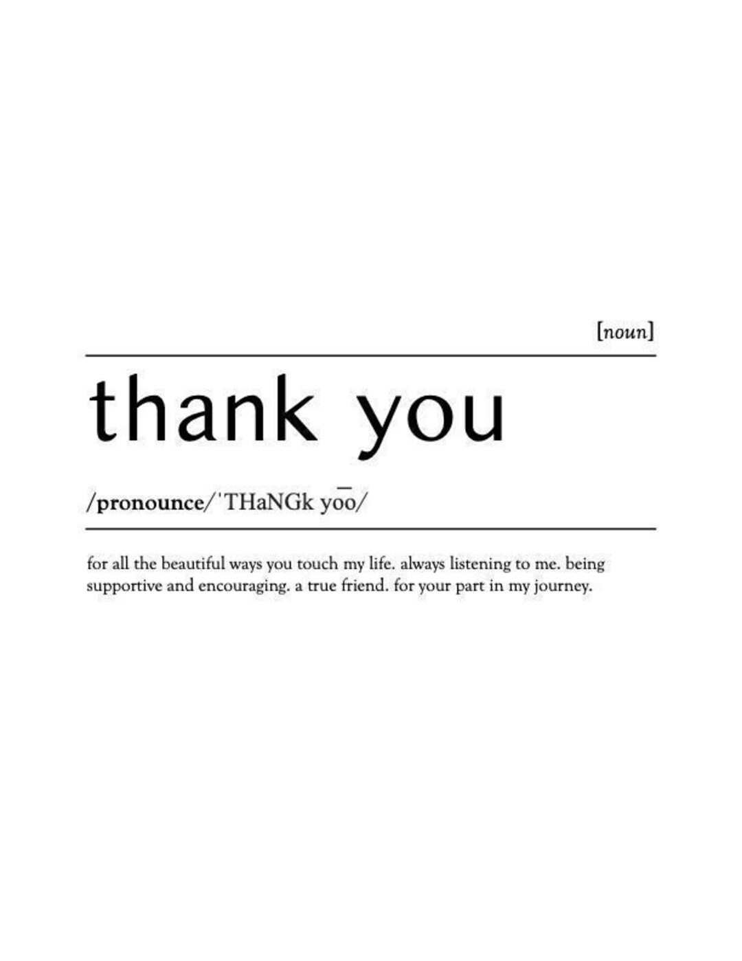 Thank You Definition Print Black and White Minimalist You - Etsy