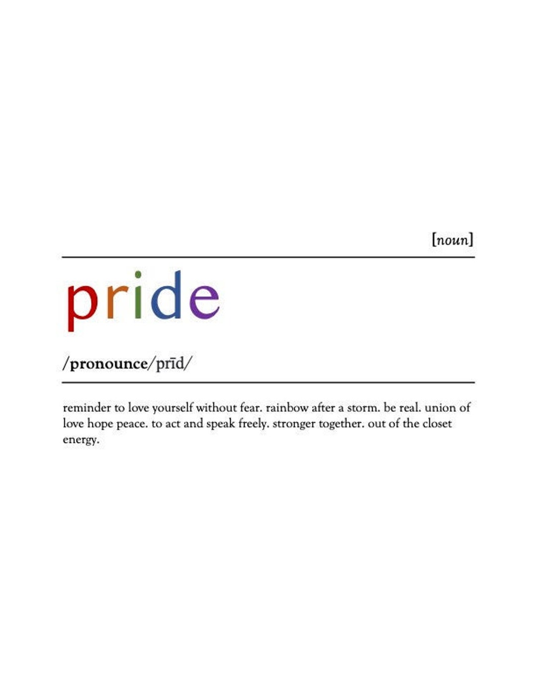 Pride Definition Print Lgbtq Friendship Rainbow Union Love Hope Peace ...