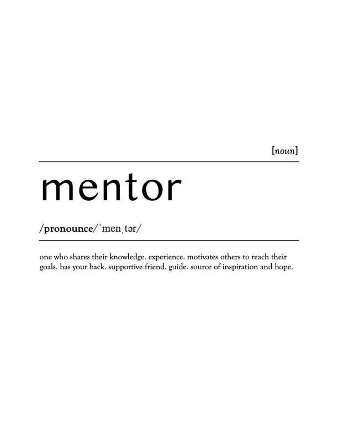 Mentor Definition Print, Black and White Minimalist, True Friend ...