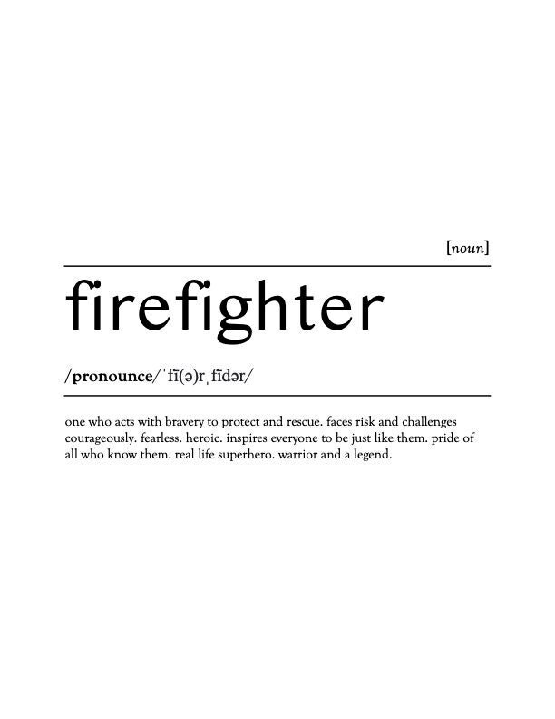 Firefighter Definition Print, Fireman Firewoman Ladderman Smoke Jumper ...