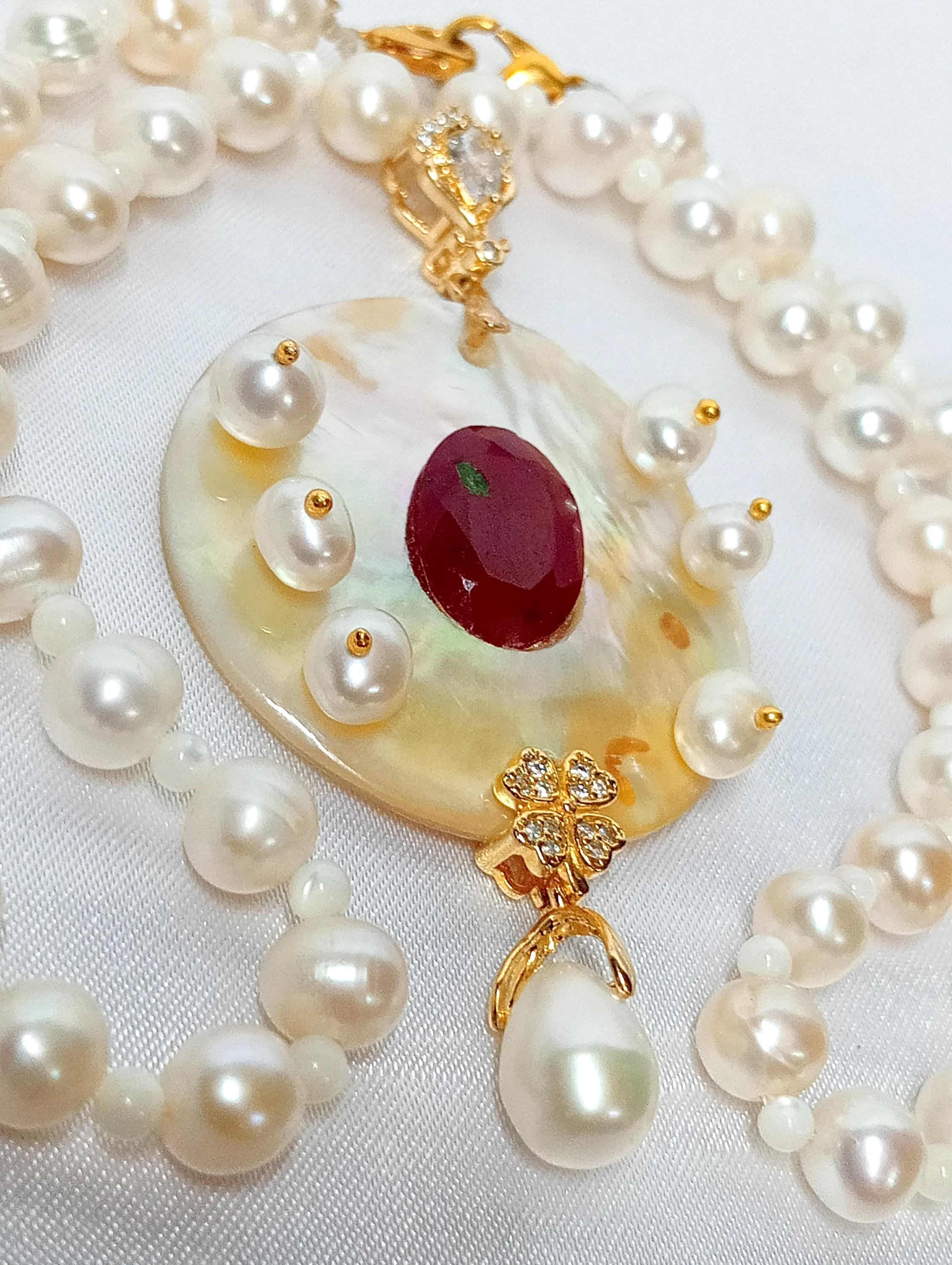 Natural Pearl Ruby Necklace - 169.5ct - 51 Pearls - Etsy