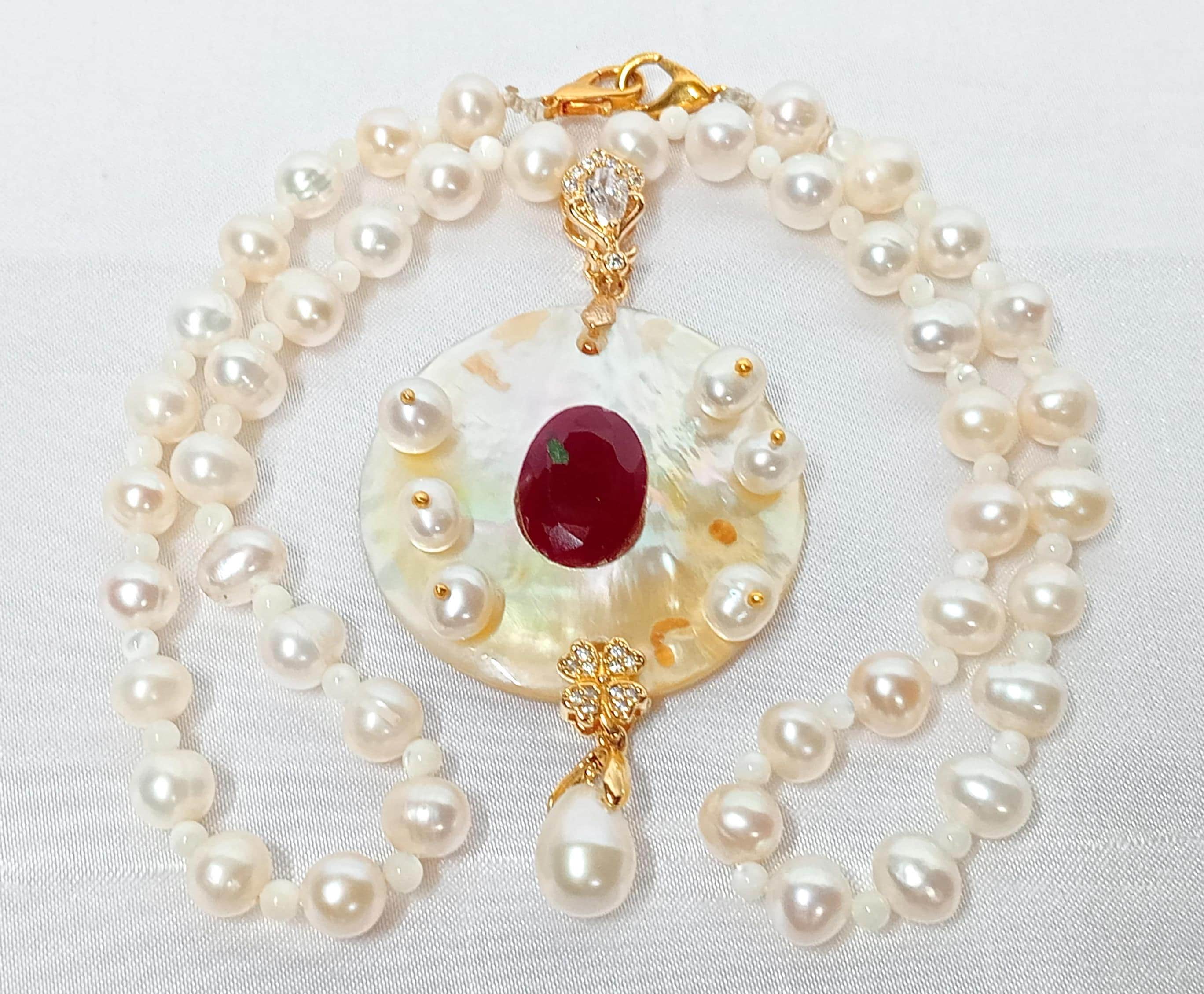 Natural Pearl Ruby Necklace - 169.5ct - 51 Pearls - Etsy