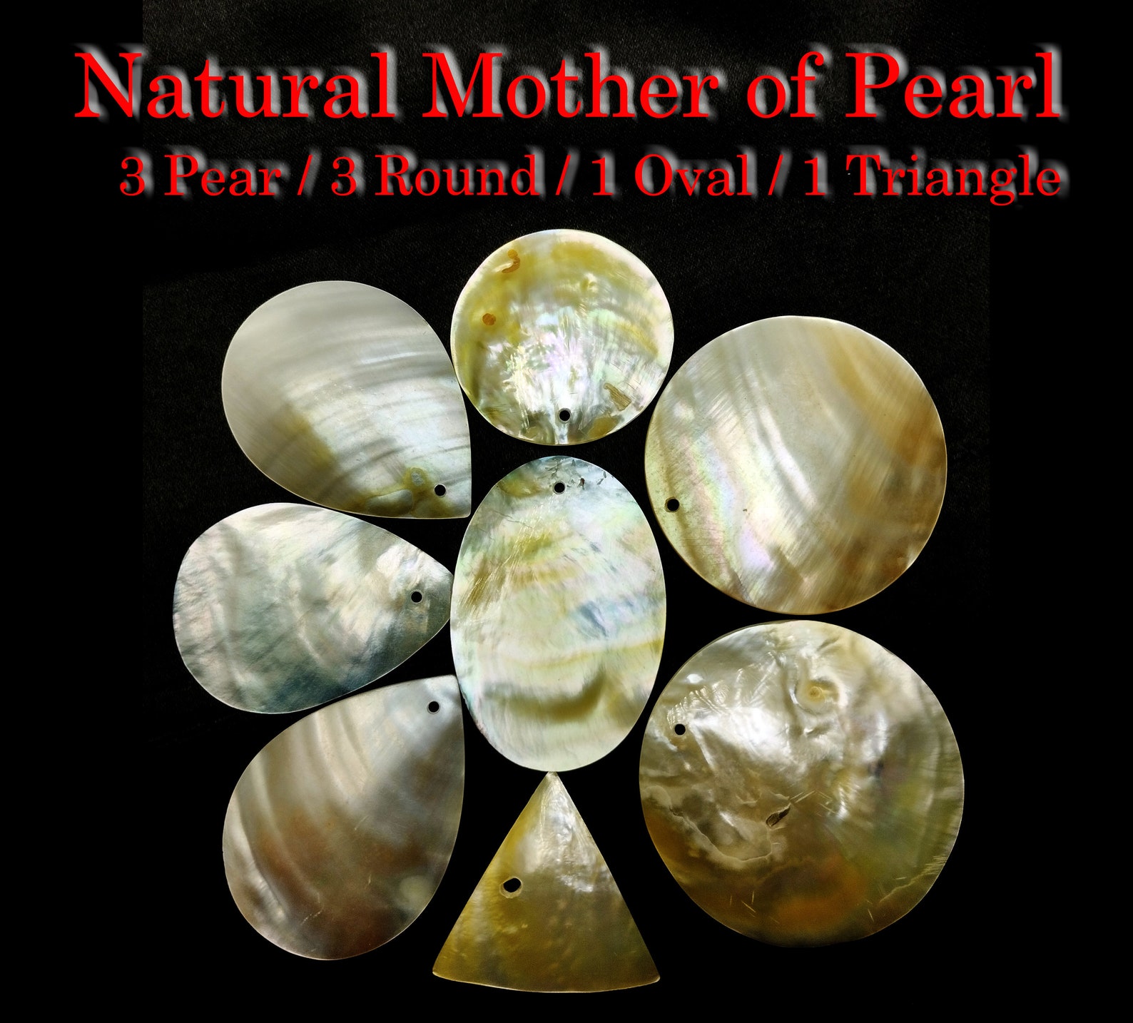 Natural Mother of Pearl Shells 3 Pear/3 Round/1 Oval/1 Triangle - Etsy