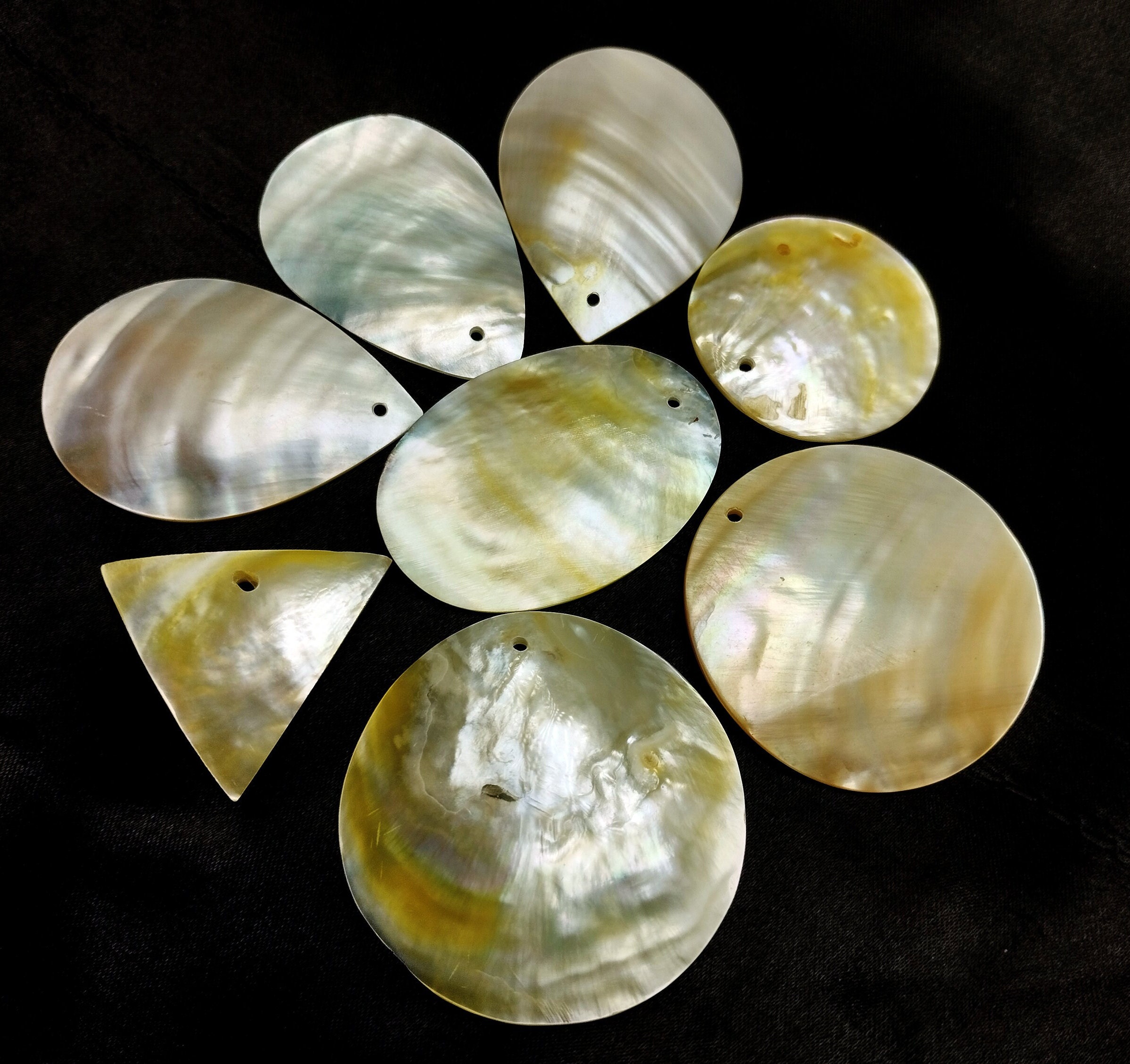 Natural Mother of Pearl Shells 3 Pear/3 Round/1 Oval/1 Triangle - Etsy