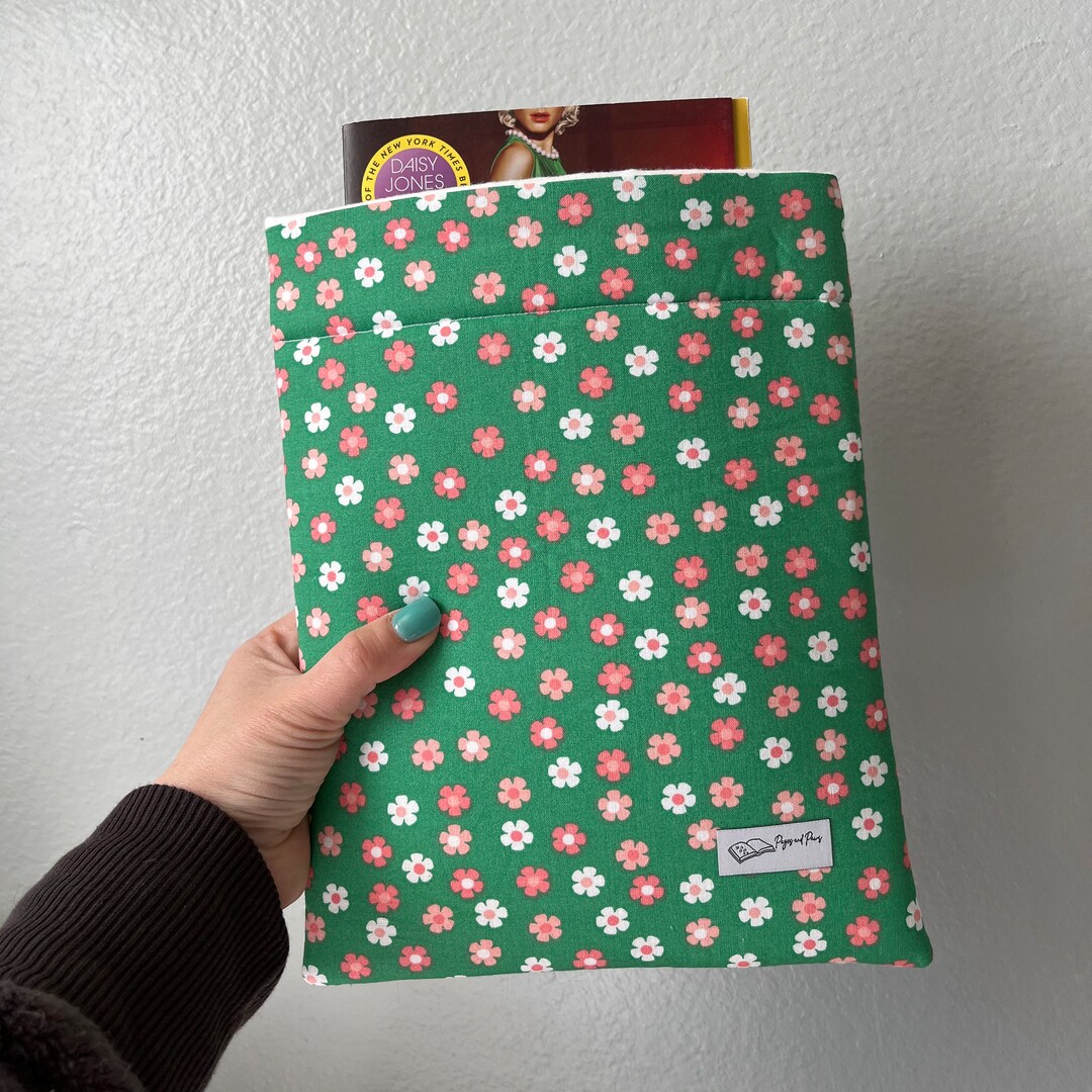 Green and Pink Flower Power Book Sleeve - Etsy