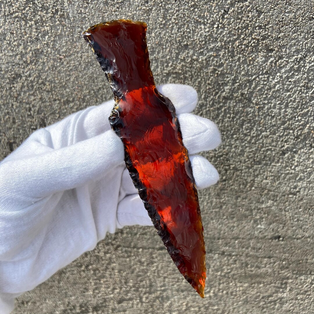 6'' Handmade Amber Knife, Flint Knapped Decorative Blade | Primitive ...