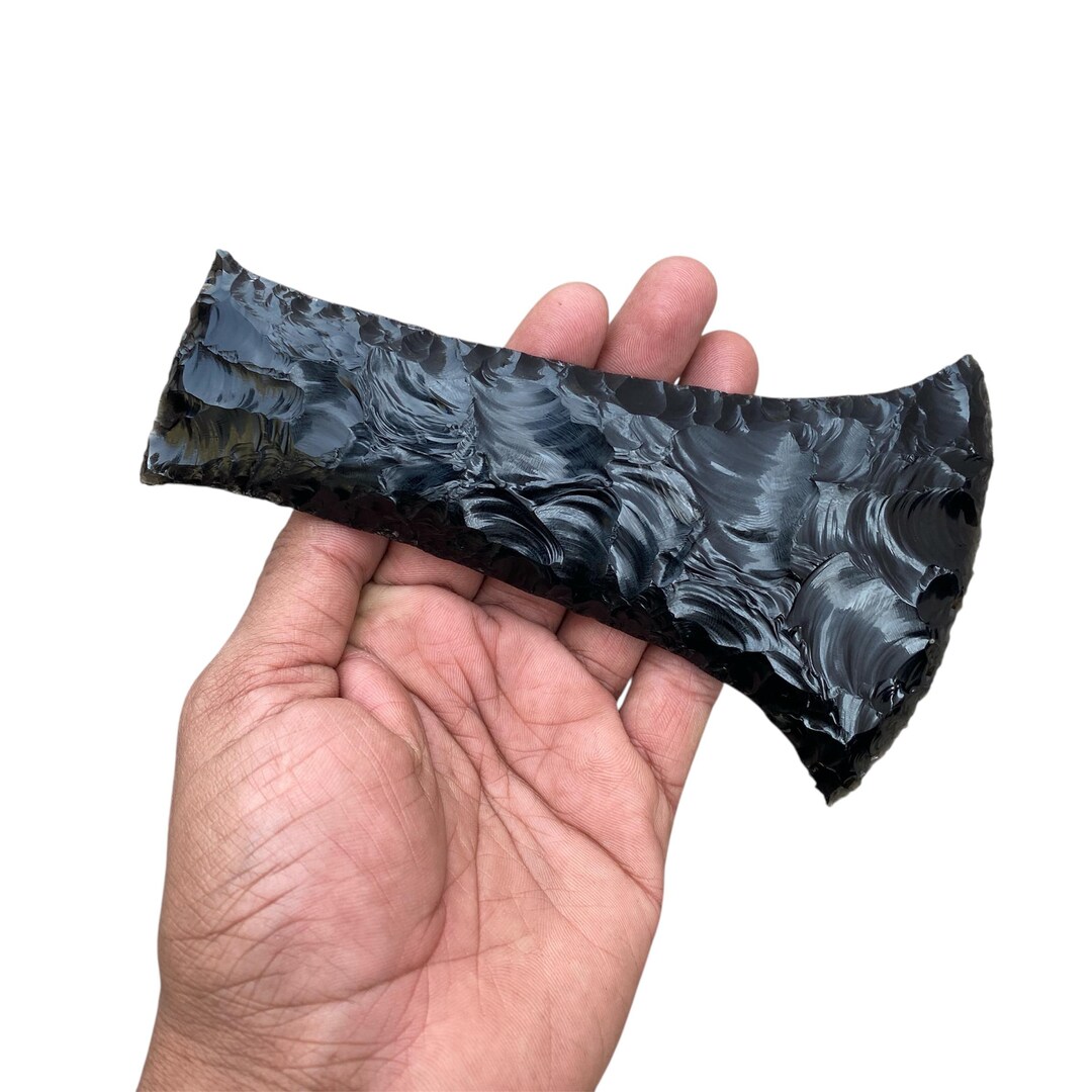 Obsidian Axe Head Hand Knapped | Black Volcanic Glass Ceremonial Blade ...
