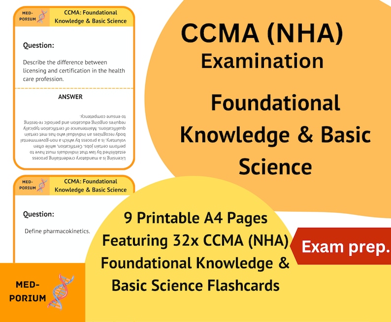 CCMA (NHA) Exam Flashcards: Foundational Knowledge & Basic Science - Etsy