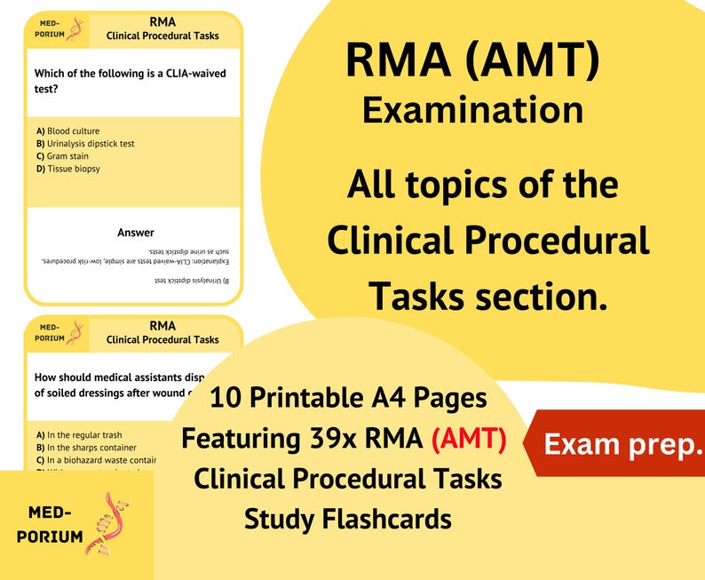 RMA (AMT) Exam Flashcards: Clinical Procedural Tasks - Etsy