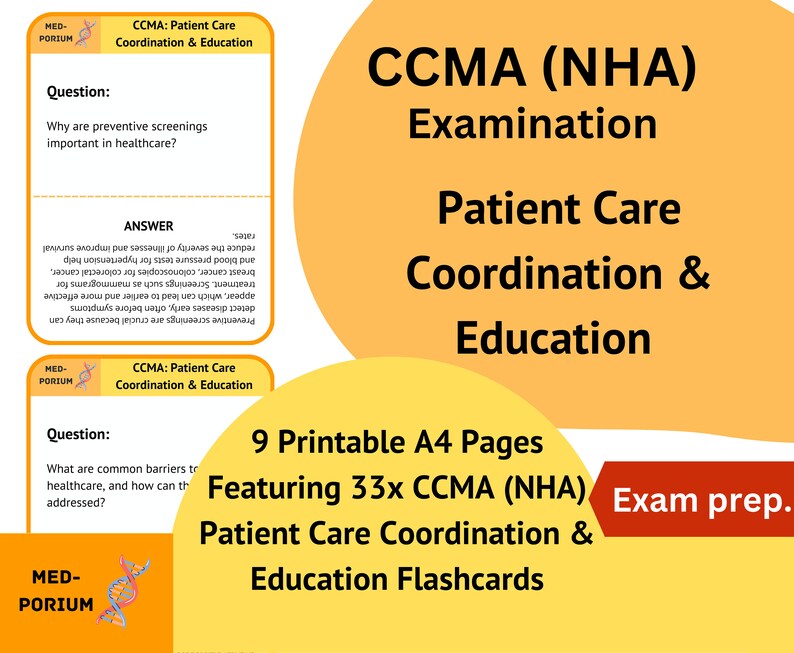 CCMA (NHA) Exam Flashcards: Patient Care Coordination & Education - Etsy