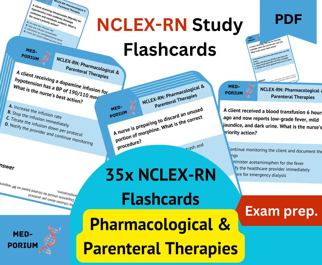 NCLEX-RN Flashcards: Pharmacological and Parenteral Therapies - Etsy