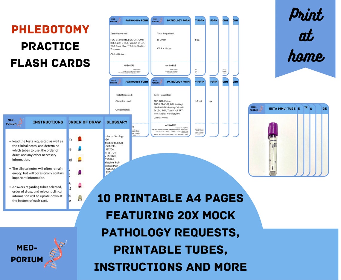 Phlebotomy Practice Flashcards: Mock Pathology Requests - Etsy