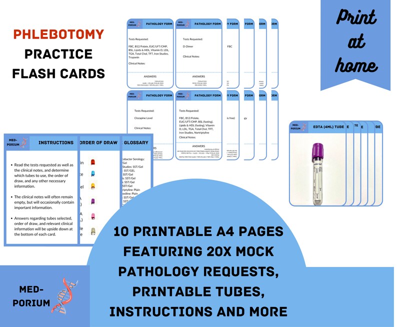 Phlebotomy Practice Flashcards: Mock Pathology Requests - Etsy