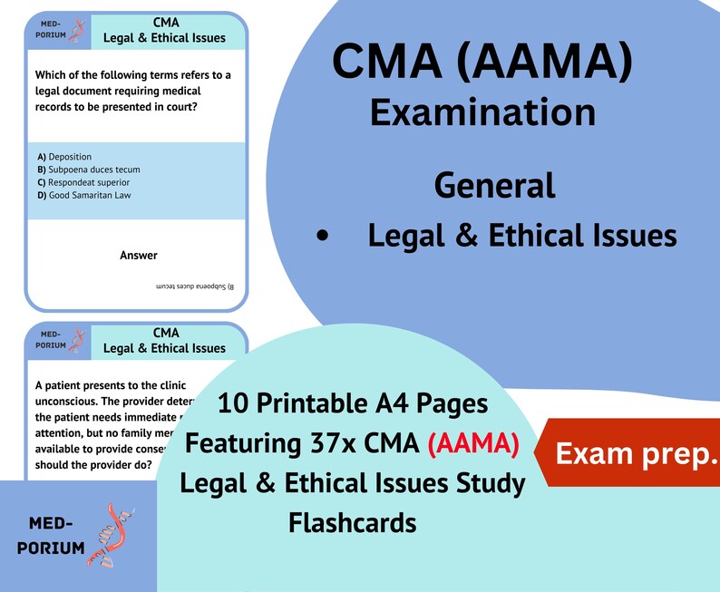 CMA (AAMA) Exam Flashcards: Legal and Ethical Issues - Etsy