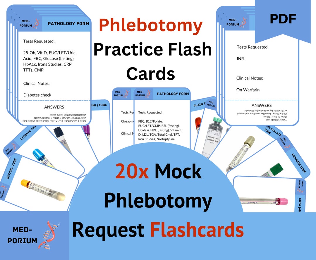Phlebotomy Practice Flashcards: Mock Phlebotomy Requests - Etsy