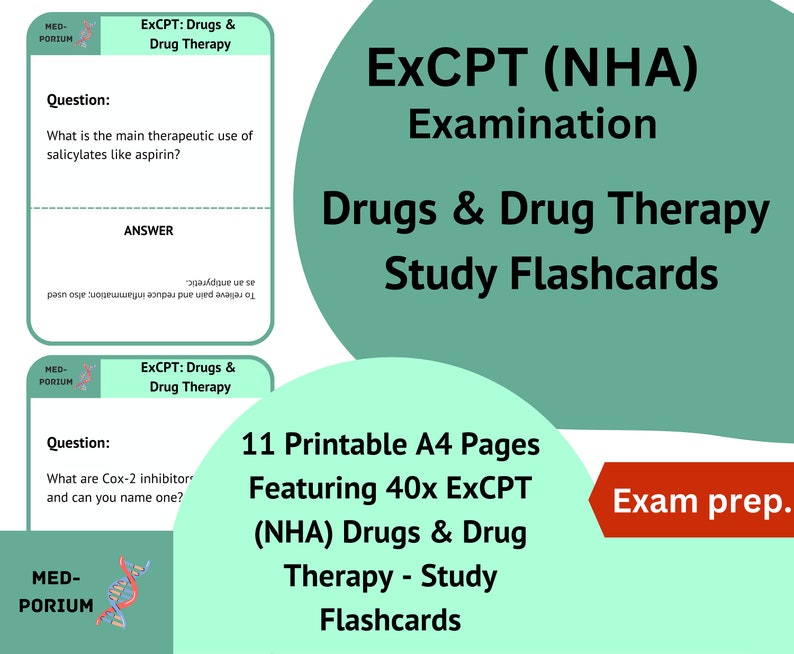 Excpt (NHA) Exam Flashcards: Drugs & Drug Therapy - Etsy