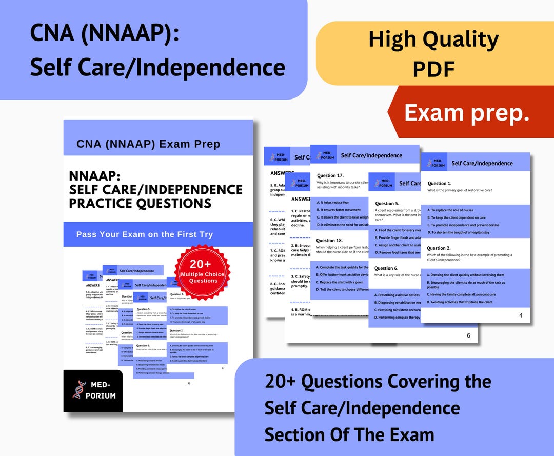 CNA (NNAAP): Self Care/independence Practice Questions - Etsy