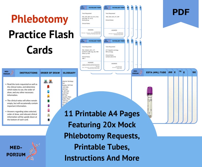 Phlebotomy Practice Flashcards: Mock Phlebotomy Requests - Etsy